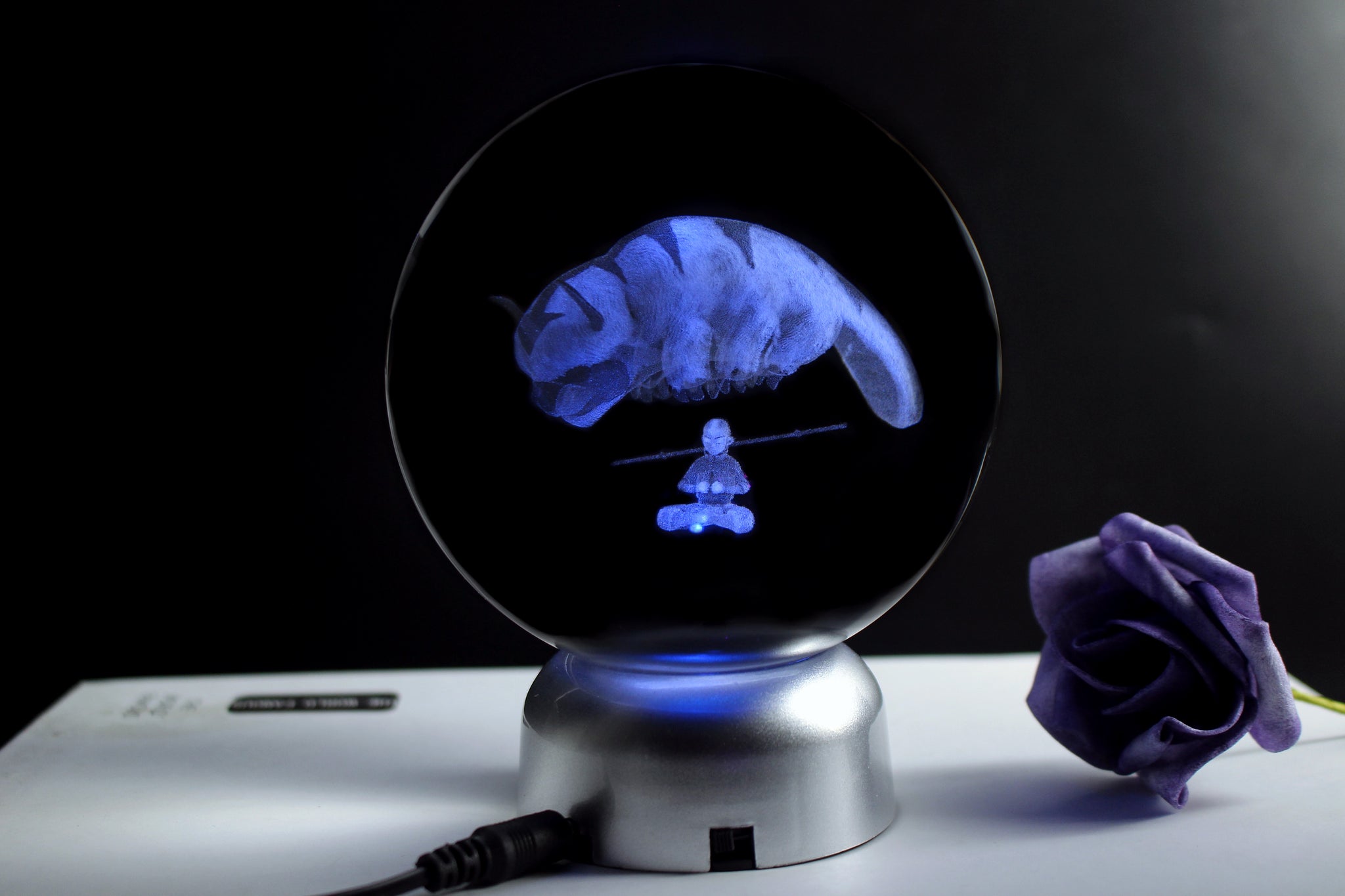 Avatar Aang and Appa Engraved Crystal Orb